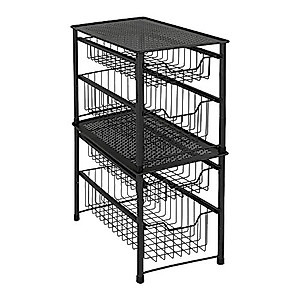 MAX Houser 2-Tier Stackable Organizer Baskets with Metal Sliding Drawers for Pantry, Under the Sink, Desktop Organizer for Bathroom,Kitchen, Office (Charcoal Grey)