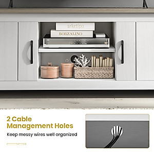 Tangkula 2 Doors TV Stand for TVs up to 65”, 57” TV Console Table w/ 2 Cabinets & Open Shelves, 2 Cable Management Holes. Wood Media Entertainment Center TV Cabinet for Living Room (White Oak)