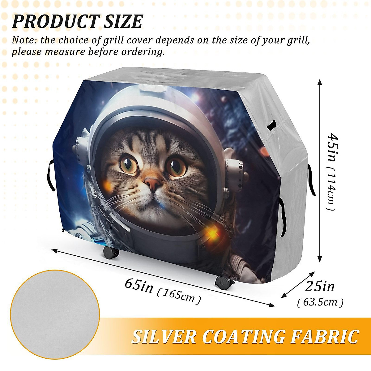 xigua Cat Astronaut Grill Cover 65 Inch Outdoor Heavy Duty BBQ Cover Waterproof Fade & Weather Resistant Gas Grill Cover for Most Grills