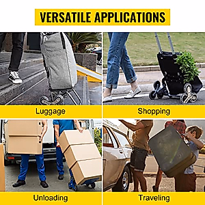 VEVOR Stair Climbing Cart, Portable Folding Trolley with 8 Wheels, 460 Lb Capacity Stair Climber Hand Truck with Adjustable Handle for Pulling, All Terrain Heavy Duty Dolly Cart for Stairs, Black