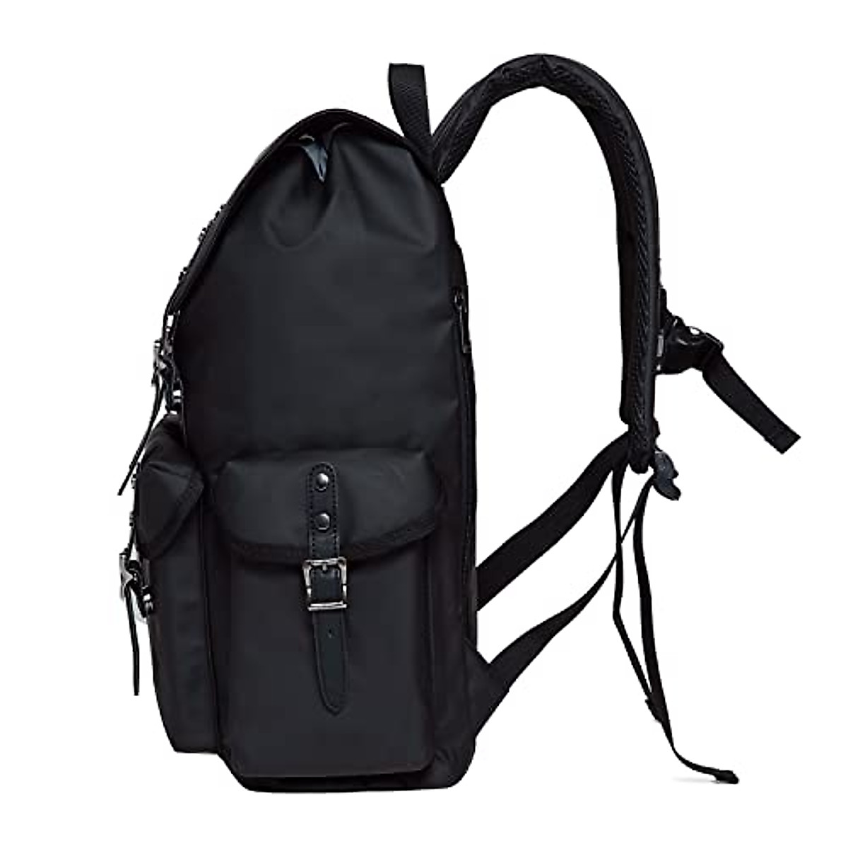 KAUKKO Vintage Casual polyster and Leather Rucksack Backpack(03-LEATHER BLACK)