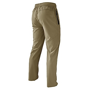 Men's Lightweight Quick Dry Hiking Running Pants Outdoor Sports Breathable Zipper Pockets Athletic Work Pants Khaki L