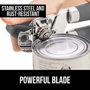 Gorilla Grip Manual Can Opener and Pizza Cutter, Can Opener Includes Built in Bottle Opener, Pizza Cutter is Rust Resistant, Both in Gray Color, 2 Item Bundle