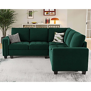 Belffin Velvet Modular Sectional Sofa Convertible Sectional Sofa Couch with Reversible Chaise L Shaped 4 Seater Corner Sofa Couch Green