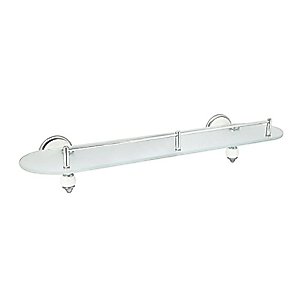 MODONA 20" Frosted Glass Shelf with Pre-Installed Rail - White Porcelain & Chrome - Arora Series - 5 Year Warrantee