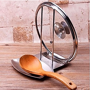 Kitchen Stainless Steel Pan Pot Rack Lid Rack Stand Spoon Rest Cover Holder