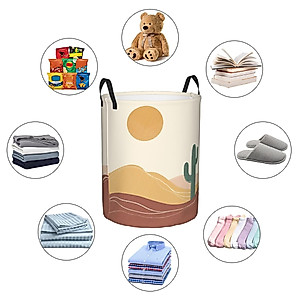 aHaBiKas Collapsible Laundry Basket Organizer, Bathroom Desert Cactus Scenery Dirty Clothes Storage Basket with Handle for Bedroom Living Room Small Size