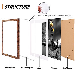 Fixwal 11x14 Picture Frame Set of 2, Display Pictures 8x10 with Mat or 11x14 without Mat, Rustic Brown Photo frame for Wall Mounting