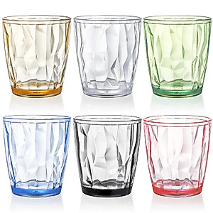 Hedume Set of 6 Unbreakable Premium Drinking Glasses, 6 Colors 10.5 Oz Stackable Tritan Tumbler Cups, BPA Free