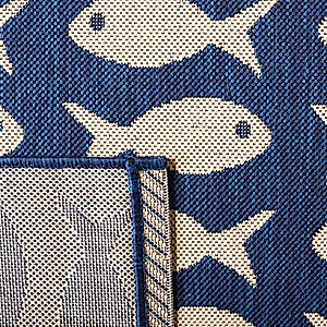 SAFAVIEH Courtyard Collection Accent Rug - 4' x 5'7", Navy & Beige, Non-Shedding & Easy Care, Indoor/Outdoor & Washable-Ideal for Patio, Backyard, Mudroom (CY6013-268)