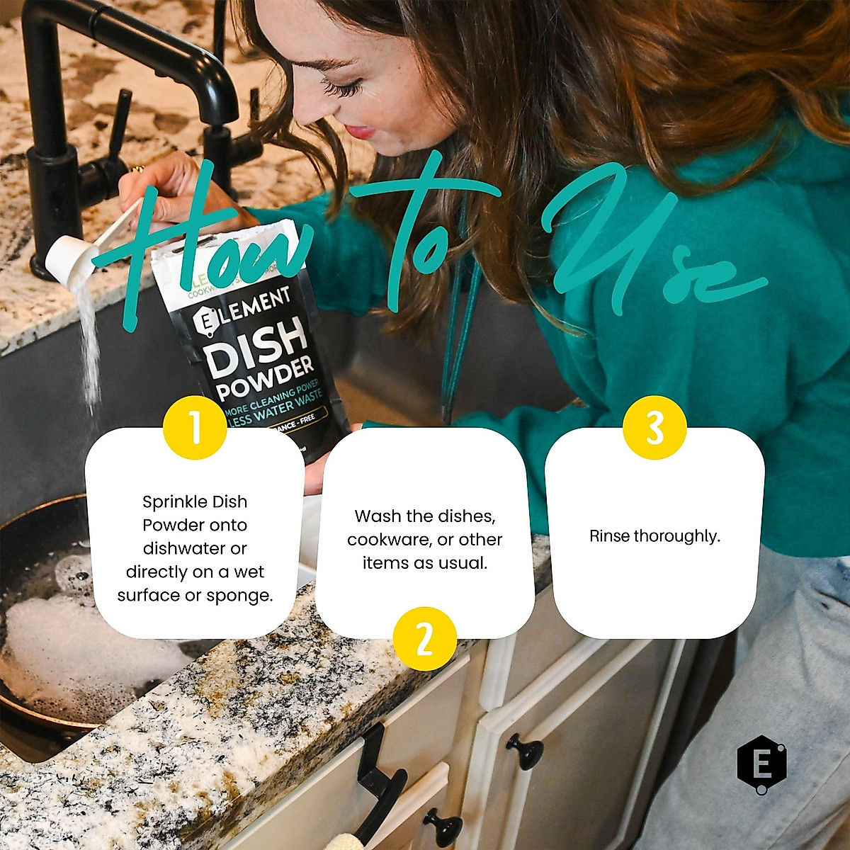 ELEMENT Dish Powder | Grease-Fighting Dish Soap | No Harsh Chemicals, Liquidless, Plastic-Free | Plant-Based Pouch and Scoop (Citrus + Vanilla, 10 OZ Pouch)