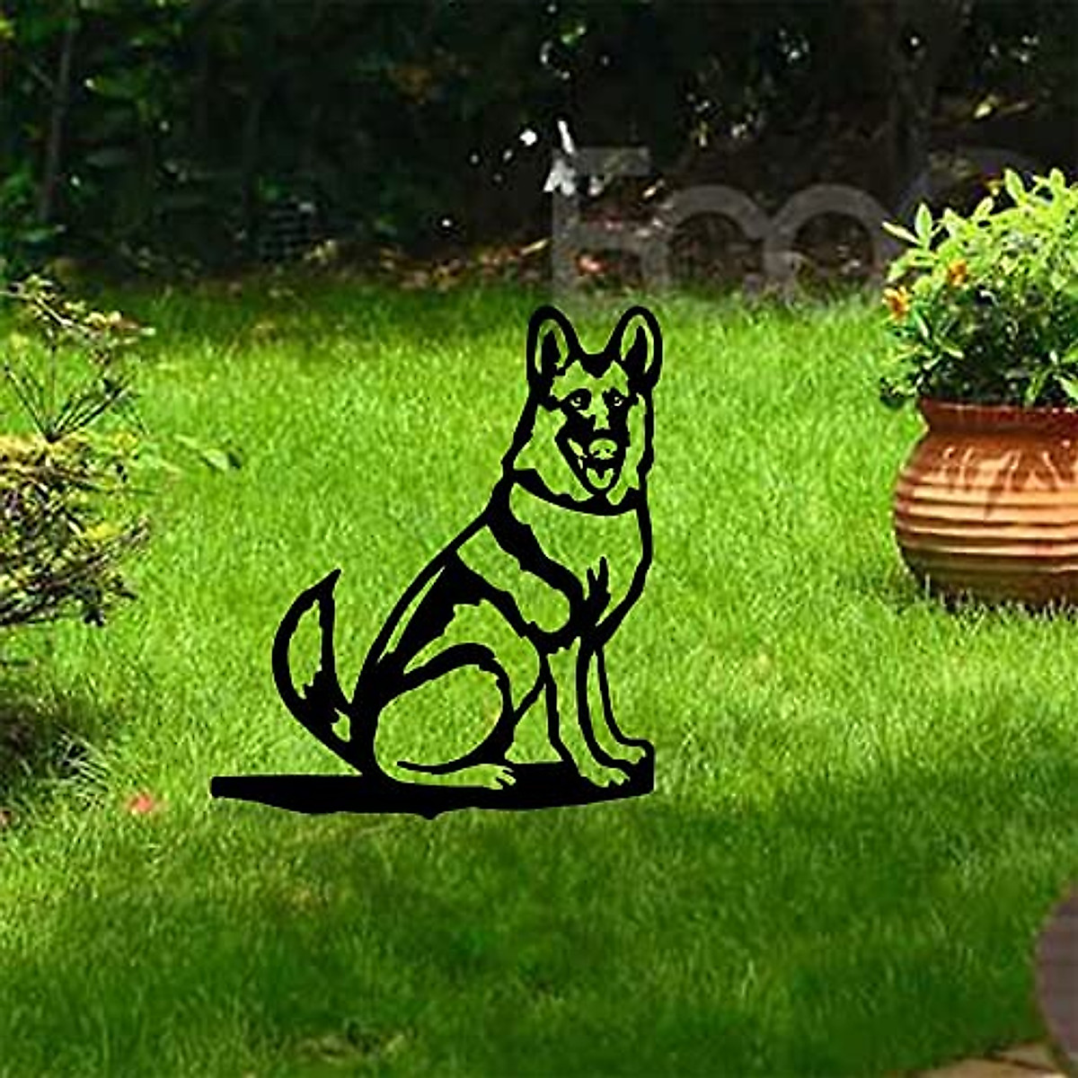 YO-yiHHG Adorable Dog Stake Decoration Yard Garden Outdoor Metal Art Dog Silhouette Decoration Steel Dogs Statue Adorable Ornament Gift (German Shepherd)