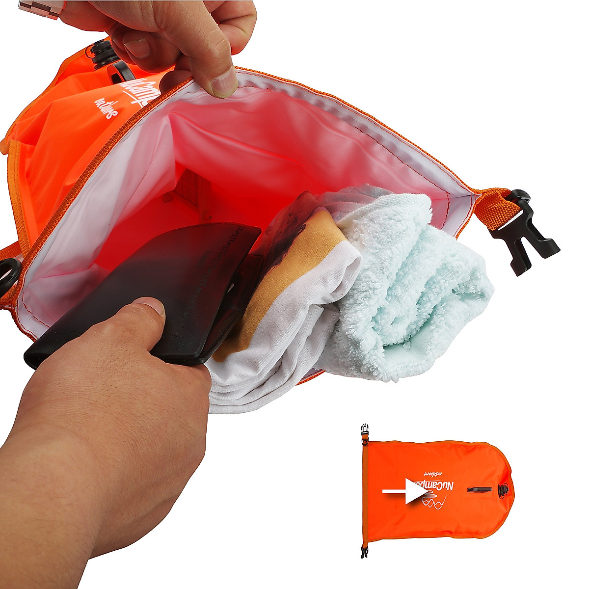 NuCamper Swim Buoy for Open Water Swimmers with Adjustable Waist Belt, Waterproof Dry Bag, Swim Bubble for Safty Swimming, Training Snorkeling, Kayaking, Diving, Boating, Large Capacity 28L