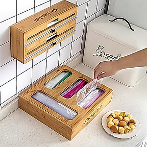 KitchenTell Ziplock Bag Organizer Bags - 6 in 1 Storage Bag Organizer Foil Kitchen Drawer, Plastic Bag Organizer for Drawer, Ziplock Bag Holder for Filing, Wooden Sandwich Bag Organizer