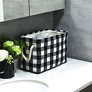 Rectangular Collapsible Storage Bins Woolen Fabric Storage Cubes Decorative Home Organization for Office, Bookcase, Shelf, Toys, Sundries, White Black Grid, M