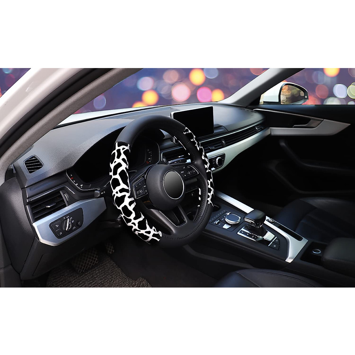 ZHOL Cow Print Steering Wheel Cover, Universal 15 inch Breathable Microfiber Leather Anti-Slip Car Steering Wheel Protector for Women Men, Black&White