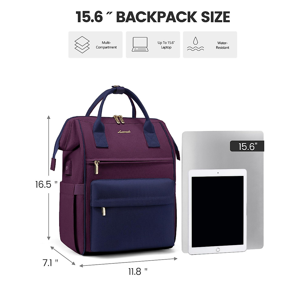 LOVEVOOK Laptop Backpack for Women, Teacher Nurse Work Bag Waterproof Fashion Travel Backpack Purse, 15.6 Inch Computer Backpack with USB Port