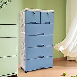 WDZCZDoo Plastic Drawers Dresser, Storage Cabinet with 6 Drawers, Closet Drawers Tall Dresser Organizer, Vertical Clothes Storage Tower for Clothes, Toys, Playroom, Bedroom Furniture (Blue)