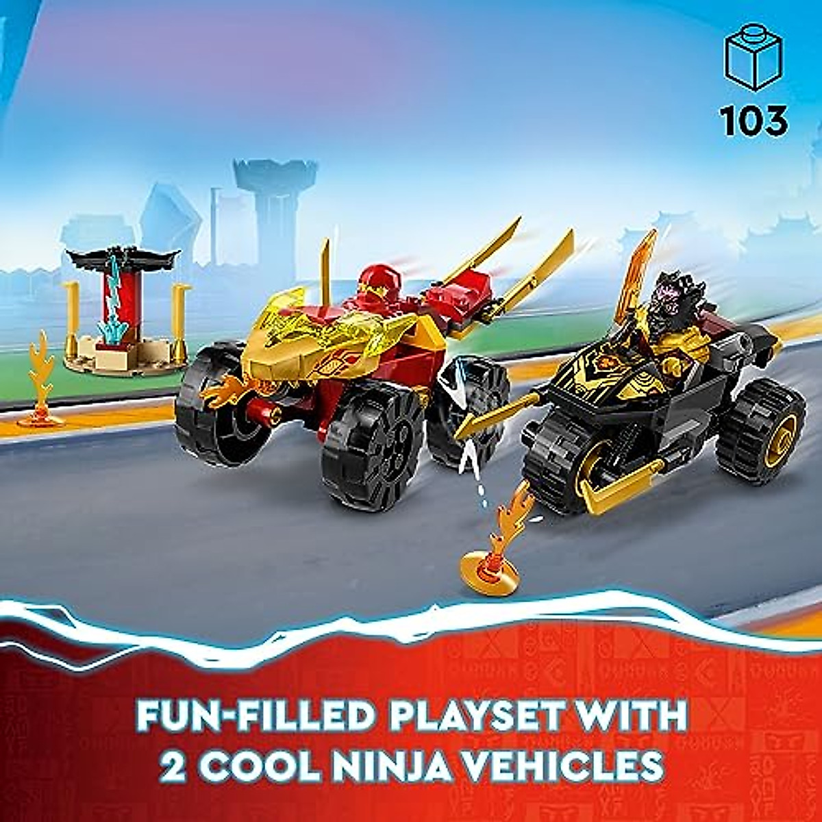 LEGO NINJAGO Kai and Ras’ Car and Bike Battle 71789 Beginner Building Toy Set, Features a Ninja Car Toy and Bike Plus 2 Minifigures, Birthday Gift for Toddlers and Kids Who are Little Ninja Fans