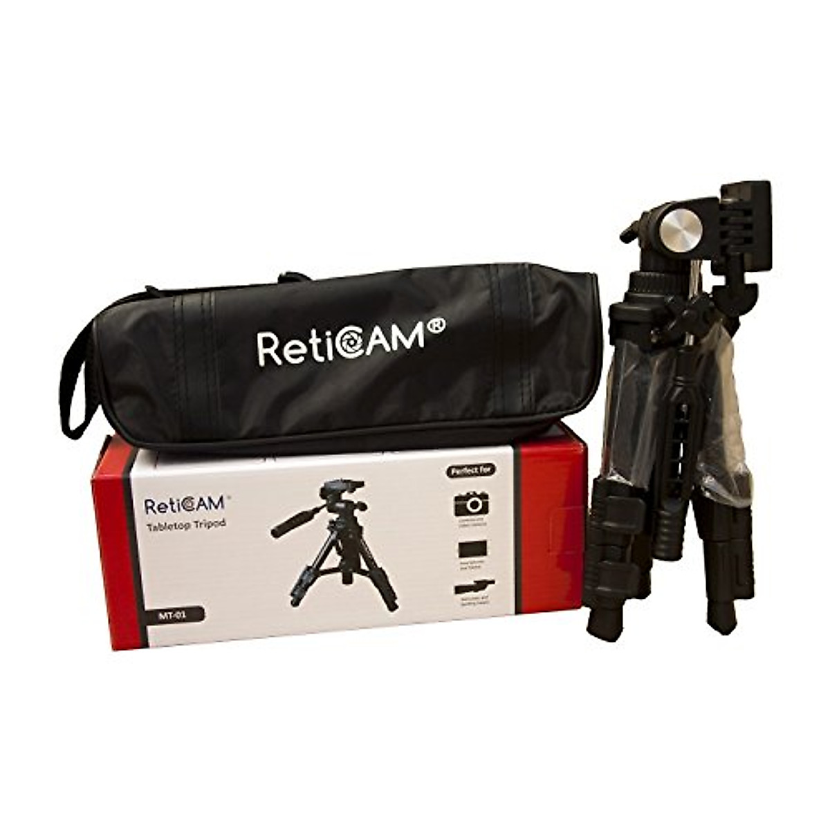 RetiCAM Tabletop Tripod with 3-Way Pan/Tilt Head, Quick Release Plate and Carrying Bag for Phones, Cameras and Spotting Scopes - MT01 Mini Tripod, Aluminum, Black
