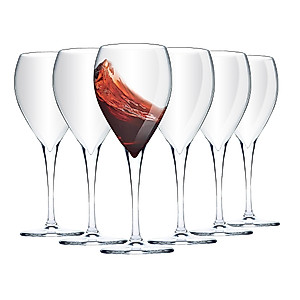 Biandeco Long Stem Wine Glasses Set of 6, 15.38 oz Premium Tempered Thin Rim Glasses for Drinking Red/White Wine, Crystal Clear Lead-Free Sturdy Glass - Made in Europe