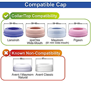 Maymom Dome Caps for Lansino Wide-Mouth Collar Ring, Spectra Wide-Mouth Collar Ring, Pigeon Wide-Mouth Collar Ring. Replace Lansino Bottle Cap, Compatible with Lansinoh Bottle Top, Lansino Bottle Lid