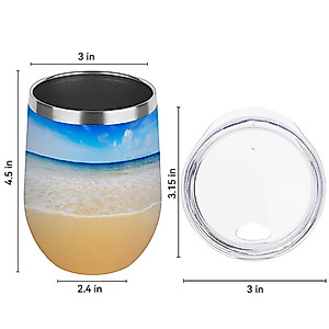 silichee 12 Oz Stainless Steel Stanley Cup with Lid Blue Tropical Sea Sky Clouds Horizon Yellow Sandy Beach Insulated Tumblers Vacuum Coffee Mugs for Hot and Cold Wine,Drinks,Coffee