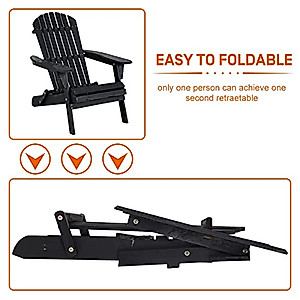 Folding Adirondack Chair Set of 2 Patio Chairs Weather Resistant Folding Outdoor Chair Solid Wooden Heavy Duty Reclining Fire Pit Chair for Deck, Lawn, Backyard, Garden-Black