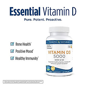 Nordic Naturals Vitamin D3 5000, Orange - 120 Mini Soft Gels - 5000 IU Vitamin D3 - Supports Healthy Bones, Mood & Immune System Function - Non-GMO - 120 Servings