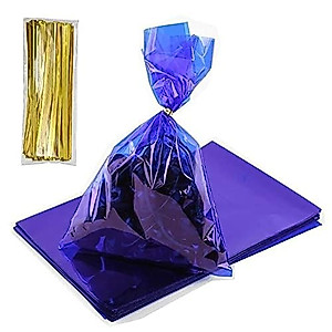 Blue Cellophane Bags 100 pcs Cellophane Wrap Bags with Twist Ties for Bakery Cookies Sweets Snacks Candies Dessert Transparent Color (Blue)