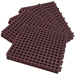 16Pack 11.8 x 11.8 Inch Interlocking Rubber Floor Tiles Non-Slip Shower Pool Deck Tiles for Flooring, Soft PVC Splicing Modular Cushion Mat Drainage Mats for Patio Garage Kitchen Bathroom (Brown)