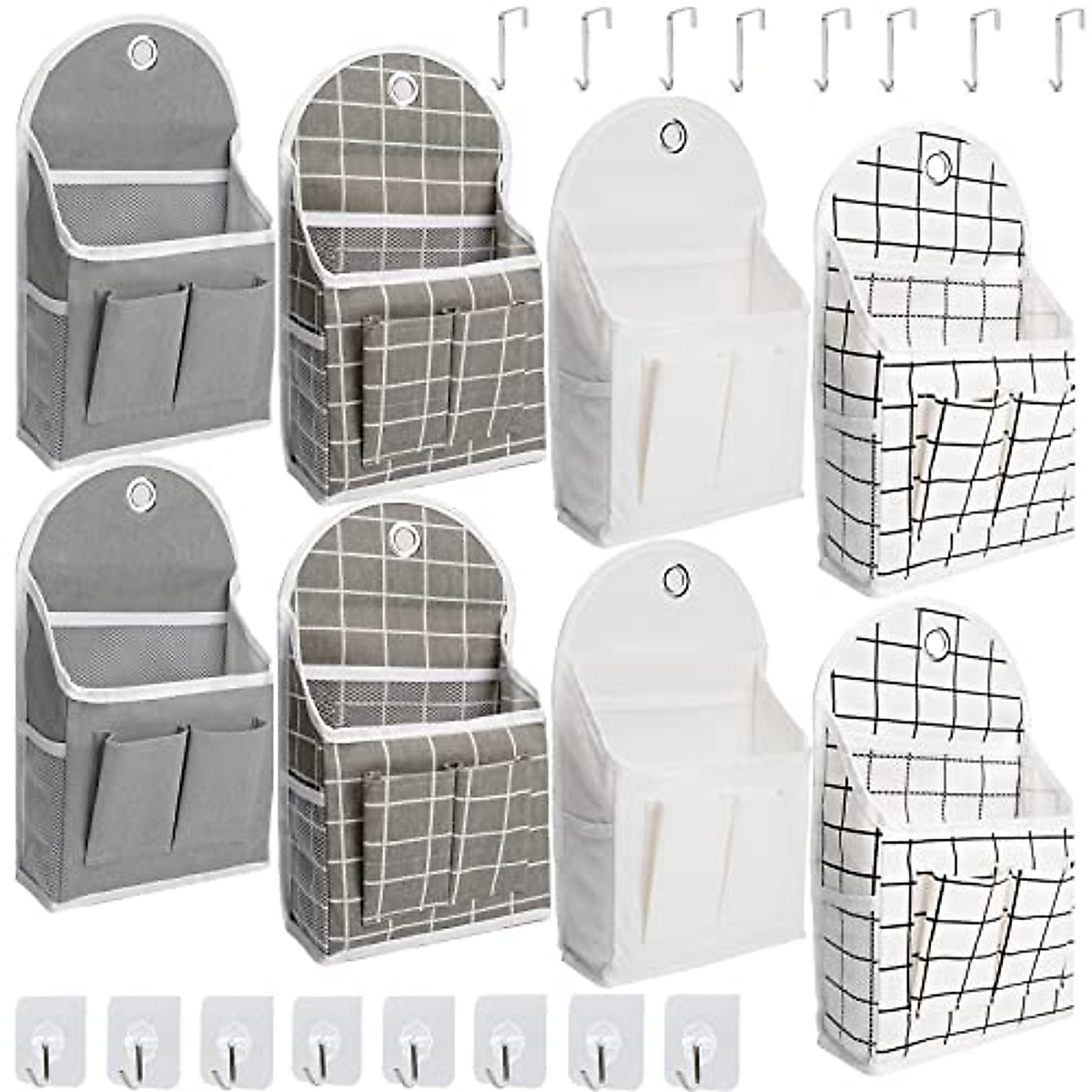 8 Pack Wall Hanging Storage Bag with Pockets, Over The Door Organizer Foldable Bags with Hooks for Bathroom Bedroom Kitchen Rv Storage and Organization