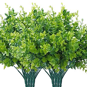 COCOBOO 8pcs Artificial Boxwood Stems for Artificial Flowers Outdoors Decor, Unfading in The Sun Plastic Plant, Fake Foliage Shrubs Greenery for Home Farmhouse Garden Wedding Indoor Outside Decoration