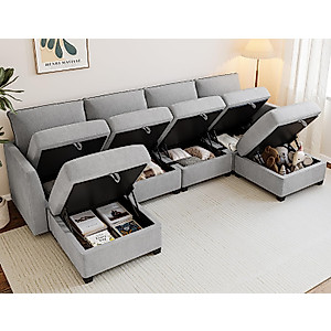 IDEALHOUSE Modular Sectional Accent Chair with Storage Seat, Linen Fabric Modern Sofa Chair with Strong Wood Frame, Upholstered Armchair with Reading Chair for Living Room Small Spaces, Grey