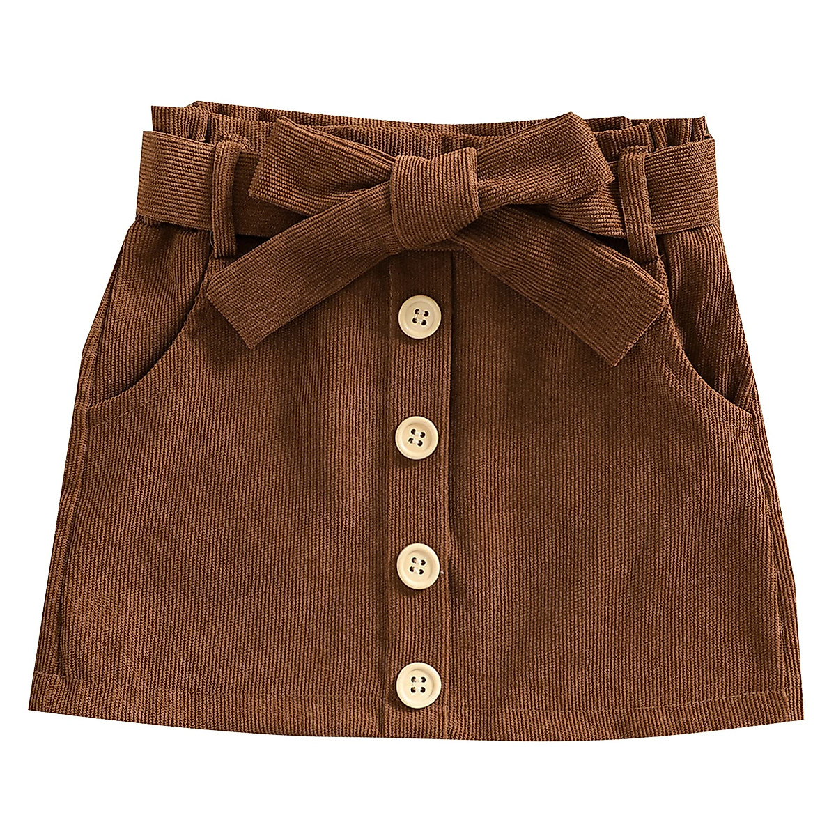 Mubineo Toddler Baby Girl Basic Plain Corduroy Button Skirt Casual Mini Skirts with Belt (Brown, 4T)