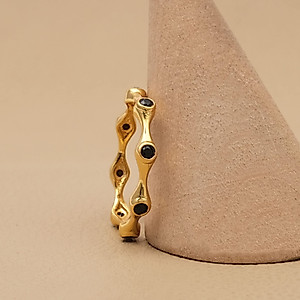 Gemstone 2 Mm Round Shape Black Onyx Band Ring | Gold Plated Bezel Sett Wholesale Brass Jewelry | Handmade Ring For Women | 2114 2
