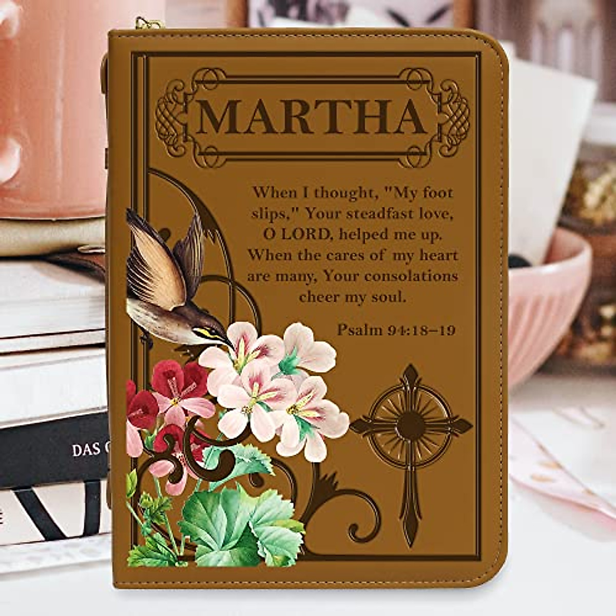 10x7 Inch Personalized Bible Cover – Create Your Own Design, Custom Bible Cover and Carrying Case with Handle – Leatherette Book Covers and Bible Case for Women - Brown (Design 4)