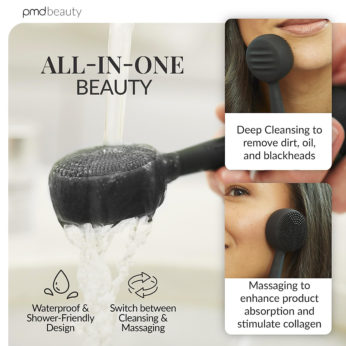 PMD Clean - Smart Facial Cleansing Device with Silicone Brush & Anti-Aging Massager - Waterproof - SonicGlow Vibration Technology - Clear Pores and Blackheads - Lift, Firm, and Tone Skin
