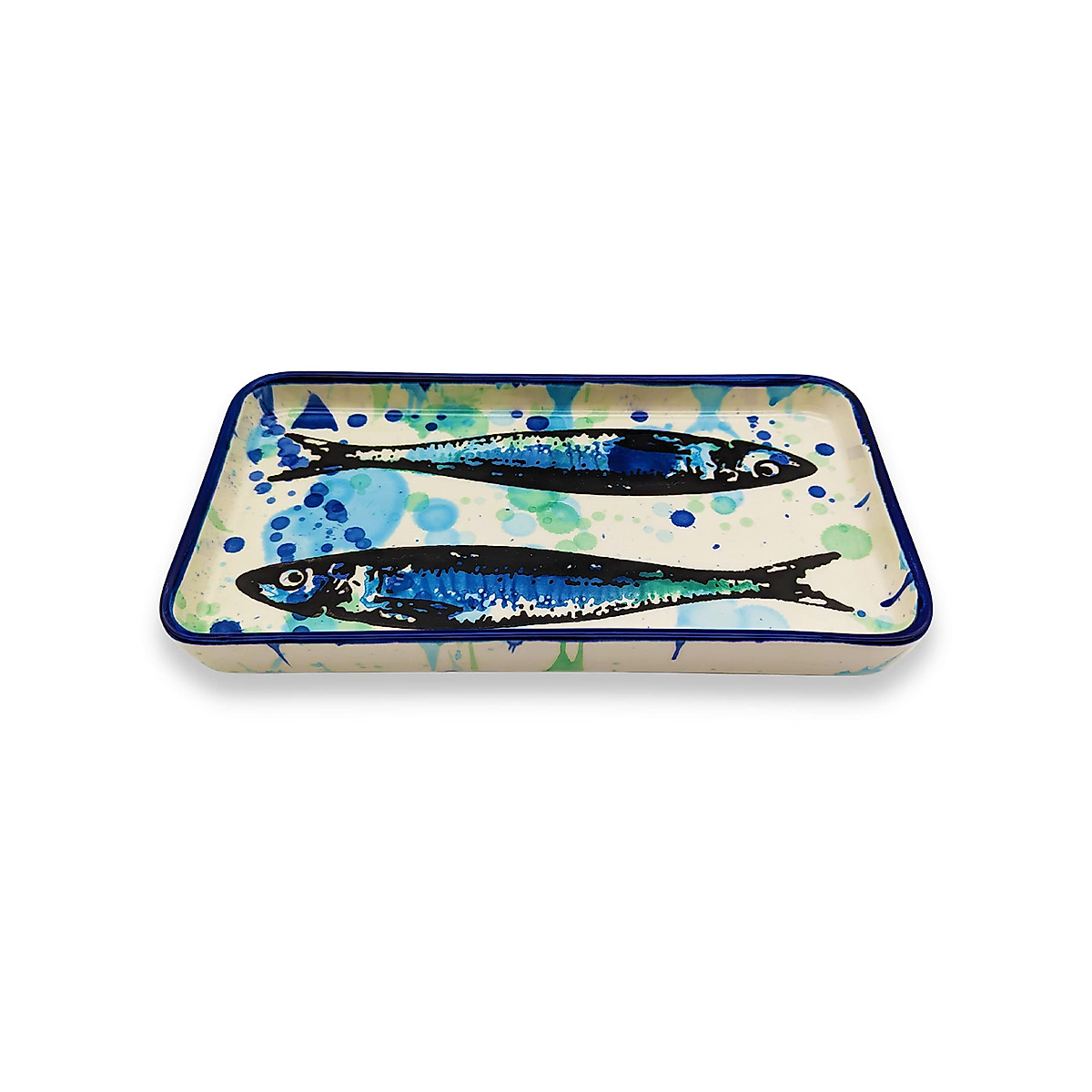 Splash Sardines Portuguese Pottery Rectangular Ceramic Serving Platter (Small)