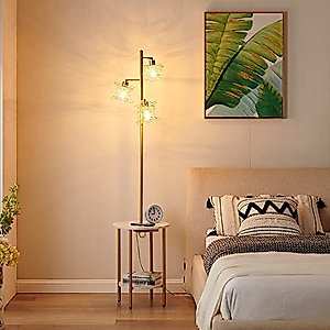 ROSEN GARDEN Tree Floor Lamp with Table USB Ports and Wireless Charging Station, Modern Dimmable Touch Control Floor Lamp with 3-Light for Living Room, Bedroom & Office