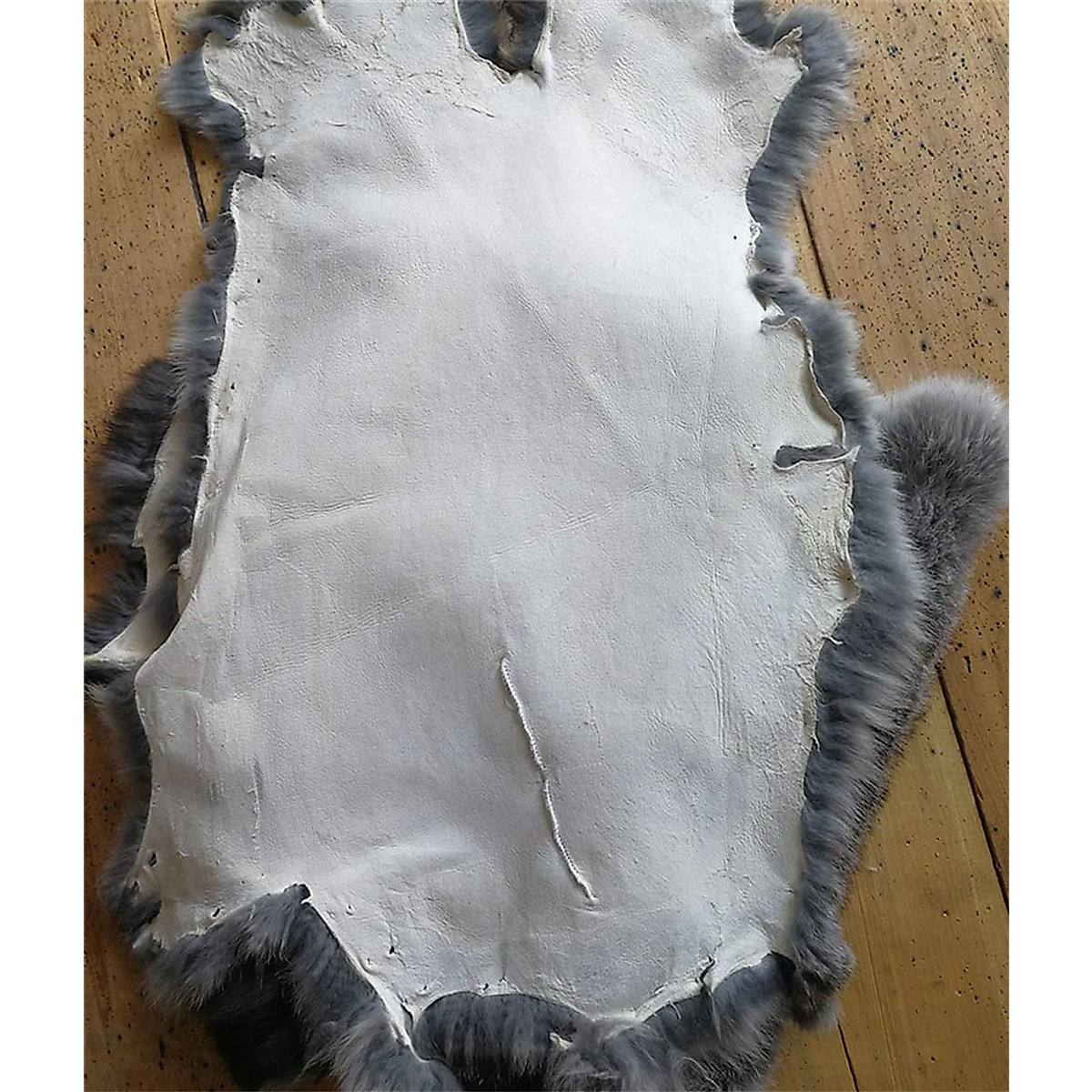 Natural Tanned Rabbit Fur Hide (10" by 12" Rabbit Pelt with Sewing Quality Leather) (Natural Gray)