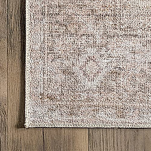 nuLOOM Rosa Machine Washable Distressed Vintage Medallion Area Rug, 9' x 12', Light Pink