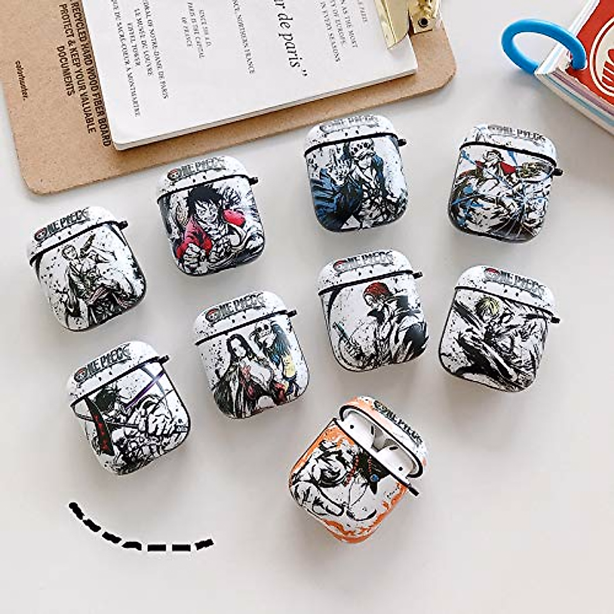 BONICI Protective Case for AirPods Pro, Creative Anime Hero Theme Chinese Landscape Painting Style White Black Soft Silicone TPU Rubber Cover Earbud Earphone Wireless Charging Case -Pattern 9