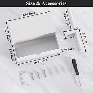 Tindbea Toilet Paper Holder with Storage - Stainless Steel Wall Mounted Toilet Paper Holder with Shelf, Flushable Wipes Holer Dispenser, Tampon Storage for Bathroom, Double Tissue Roll Holder, White