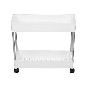 Bathroom Storage Cart Rolling Utility Cart Kitchen Trolley: Bath Storage Rack with Wheels 2 Tier Bathroom Organizers Mobile Shelving Unit Organizer for Bathroom Kitchen Slim Storage Cart