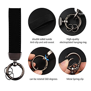 Fehlot Suede Car Key Chain, with Anti Loss D-ring, Two Key Rings and Screwdriver-Rotate 360 Degrees,Car Key Holder for Men & Women (Black)