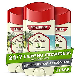 Old Spice Men's Antiperspirant & Deodorant, 24/7 Lasting Freshness, Advanced Sweat & Odor Protection, Invisible Solid, Fiji with Palm Tree Scent, 3.4 oz (Pack of 3)