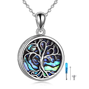 URONE Urn Necklaces for Ashes 925 Sterling Silver Abalone Shell Tree of Life Cremation Jewelry for Ashes Memory Jewelry for Women Men