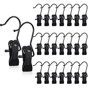 Boot Hanger for Closet, Laundry Hooks with Clips, Boot Holder, Hanging Clips, Portable Multifunctional Hangers Single Clip Space Saving for Jeans, Hats, Tall Boots, Towels (Black,20 Pieces)