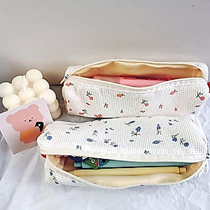 MOZXIRZ 2 Pcs Cute Pencil Case/ Pouch, Pencil Bag/Case Holder Floral Pen Holder Cosmetic Makeup Bag for Women (2Pcs Soft Flower)